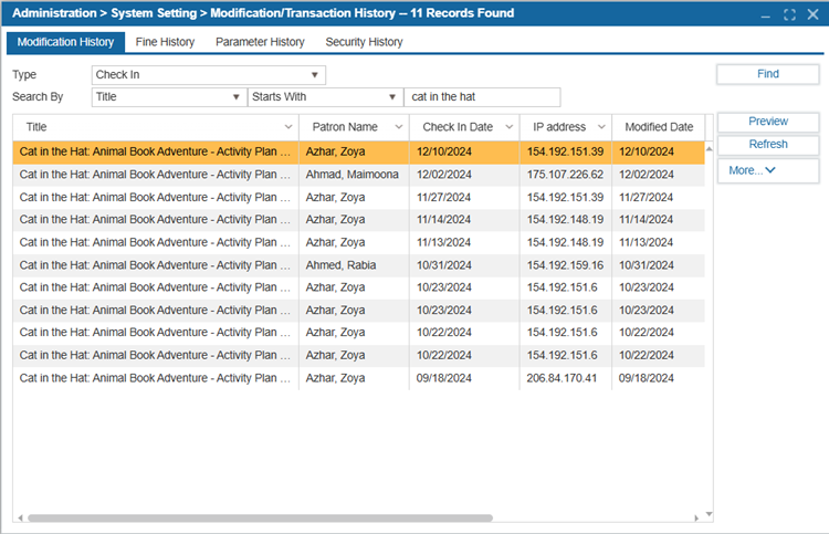 Modification/Transaction History | ILS Documentation