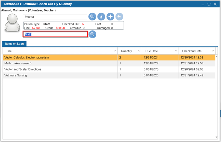 Textbook Checkout By Quantity | ILS Documentation